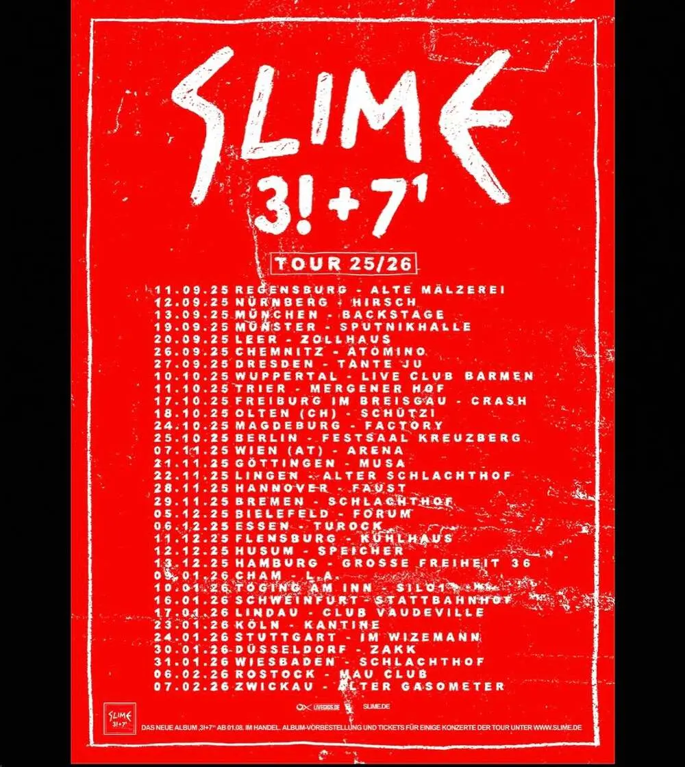 Slime kündigen neues Album „3!+7(hocheins)“ + Tour an